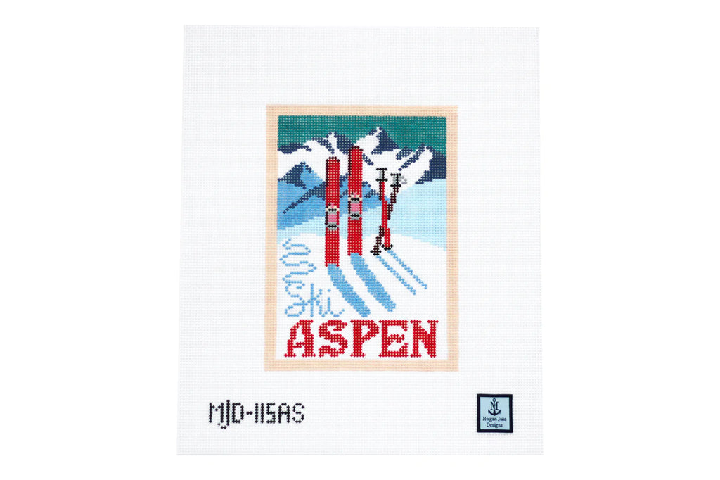Aspen Vintage Ski Postcard Canvas | KC Needlepoint