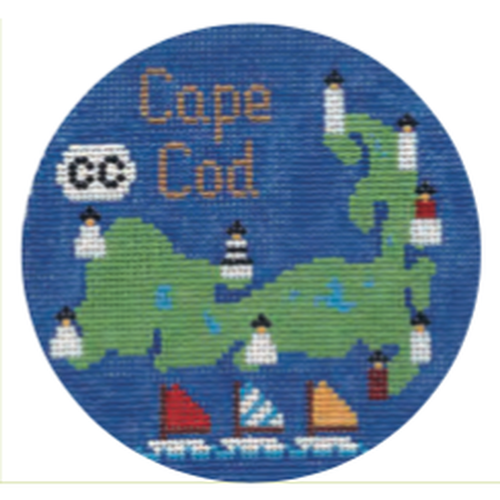 Cape Cod 4 1/4" Travel Round Needlepoint Canvas | KC Needlepoint