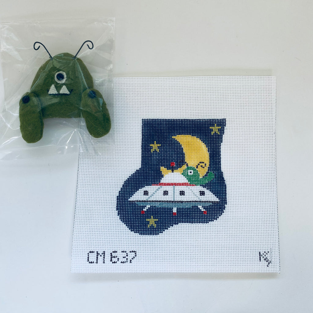 UFO with Alien Mini Sock Canvas | KC Needlepoint