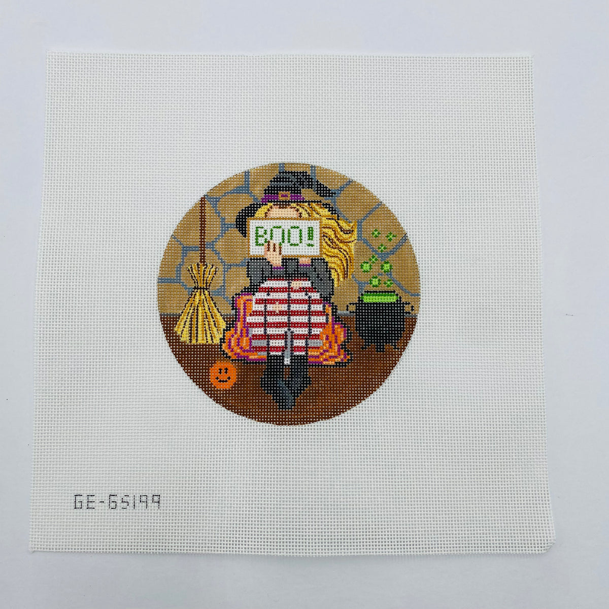 Witch Stitching Girl Round Canvas – KC Needlepoint