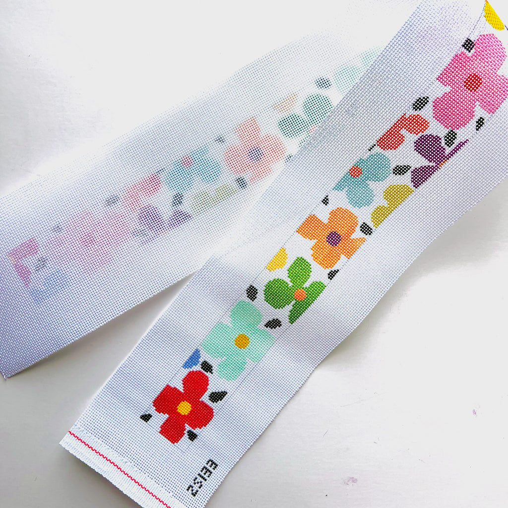 Flower Power Rainbow Purse Strap/Belt Canvas | KC Needlepoint
