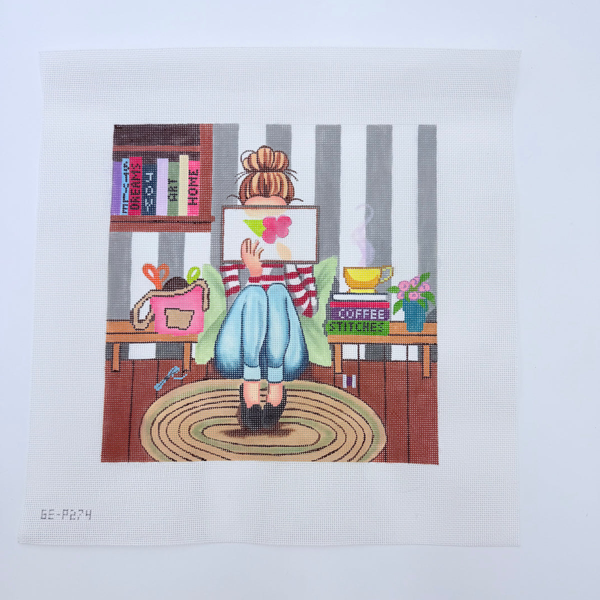 Girl Stitching Needlepoint Canvas – KC Needlepoint