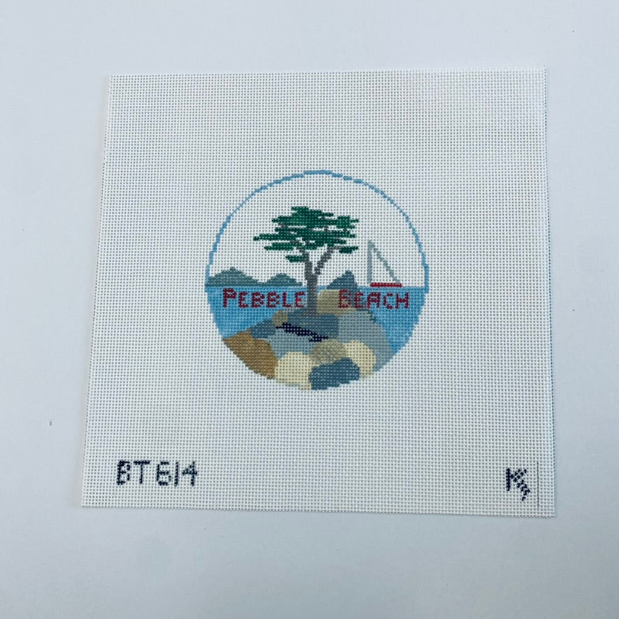 Pebble Beach Travel Round Canvas | KC Needlepoint