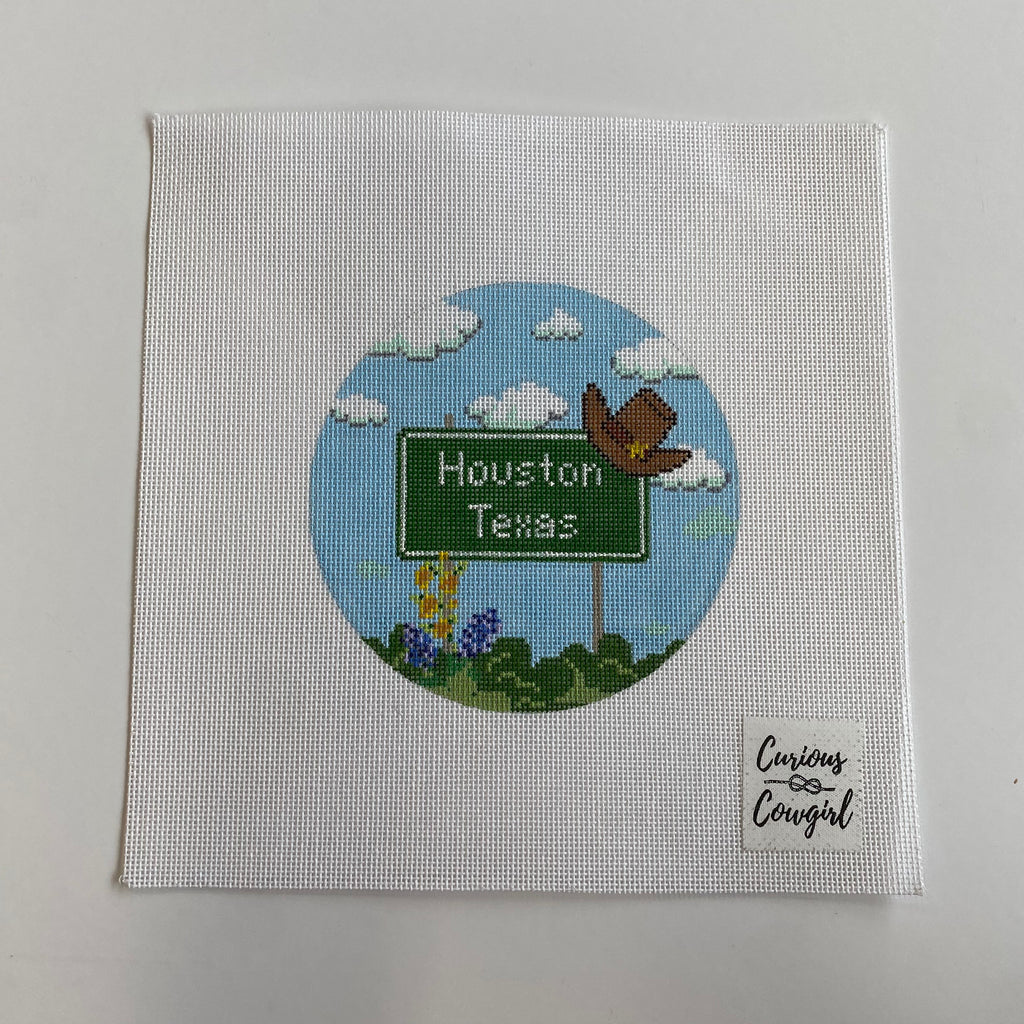 Houston Texas Round Canvas | KC Needlepoint