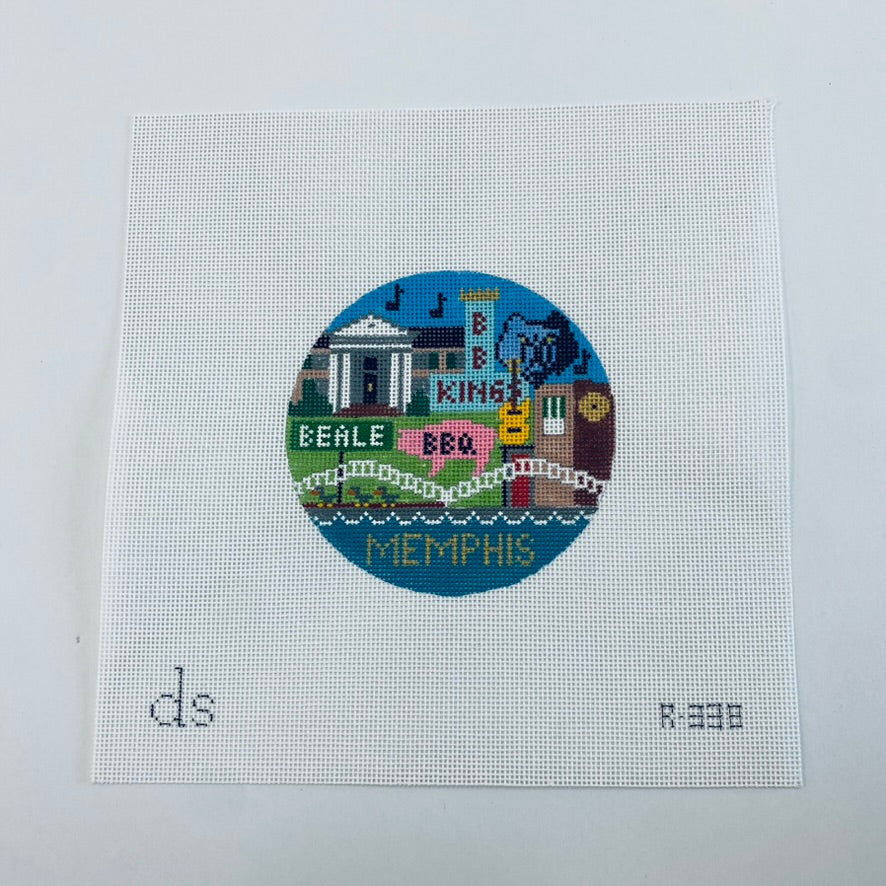 Memphis Travel Round Canvas | KC Needlepoint