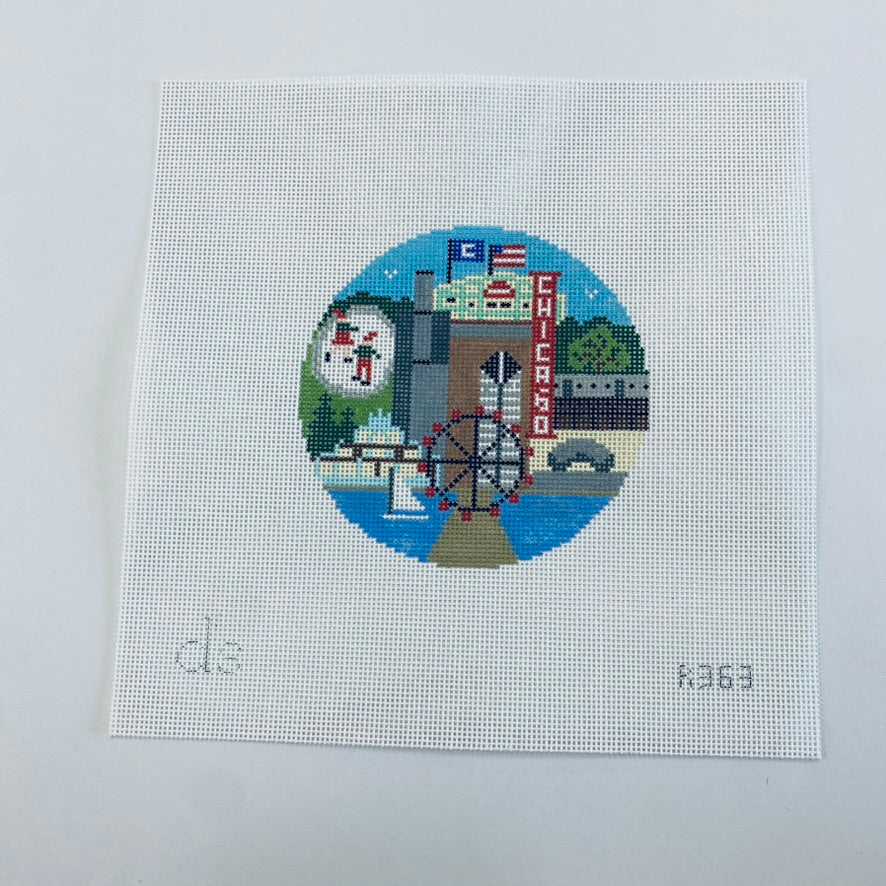 Chicago Travel Round Needlepoint Canvas – KC Needlepoint