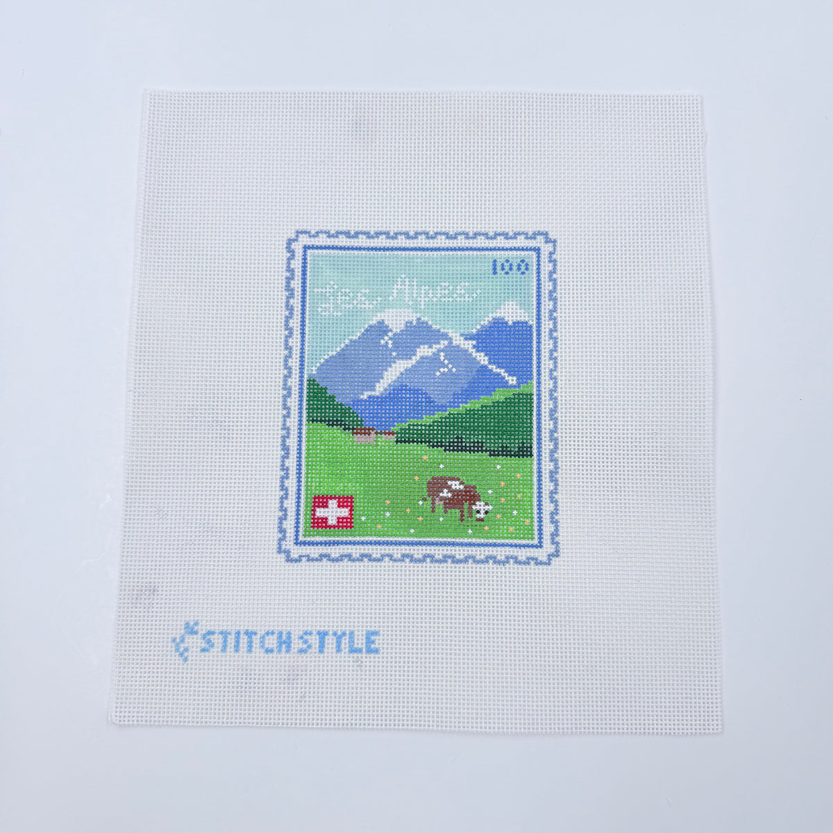 Swiss Alps Stamp Needlepoint Canvas – KC Needlepoint