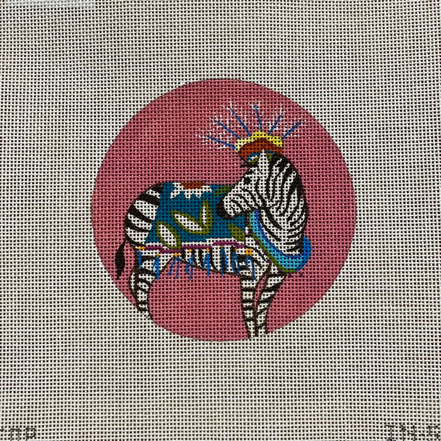 Zebra Round Canvas | KC Needlepoint