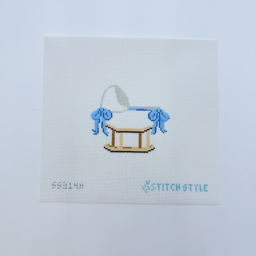 Blue Baby Bassinet with Bows Canvas – KC Needlepoint