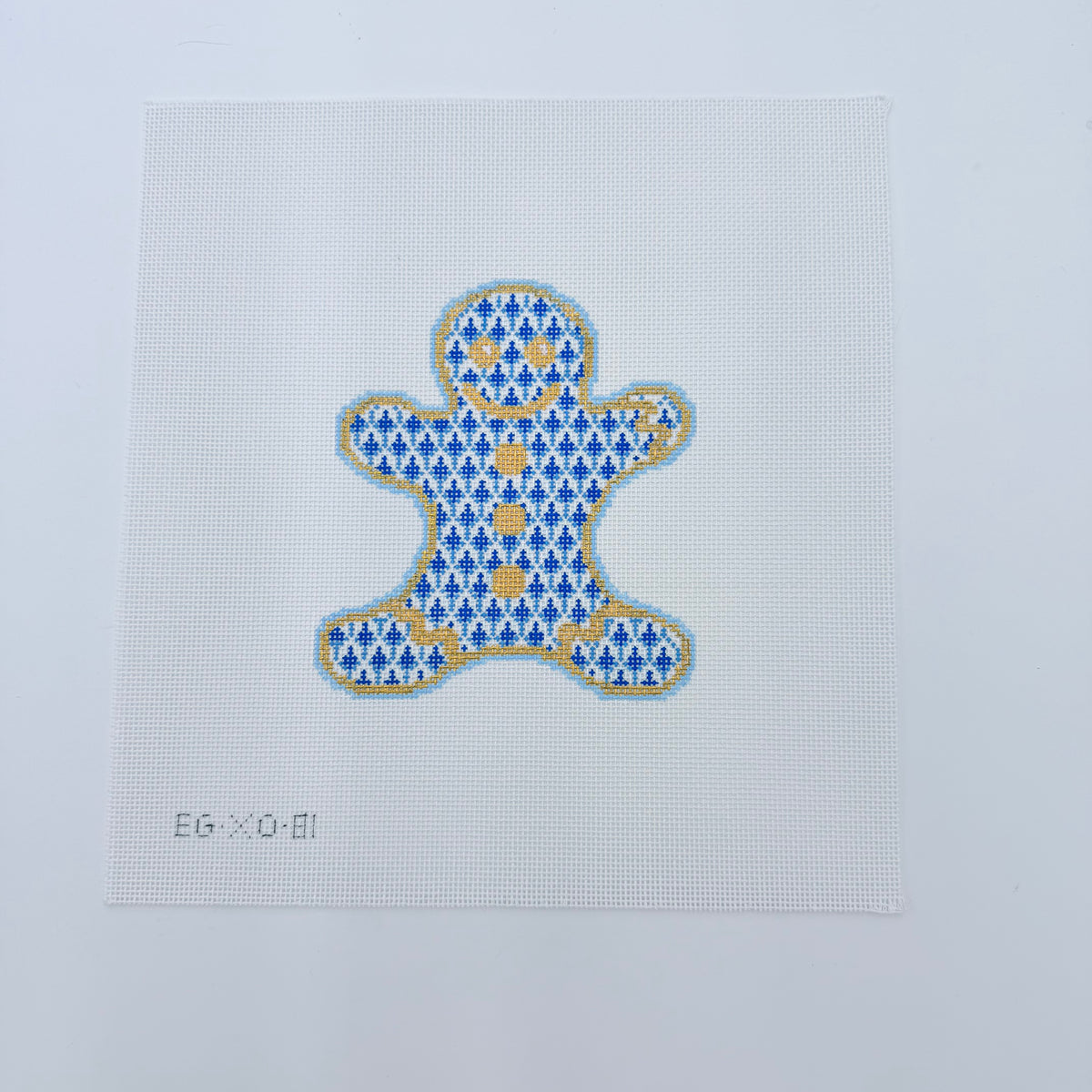 Blue Gingerbread Man Canvas – KC Needlepoint