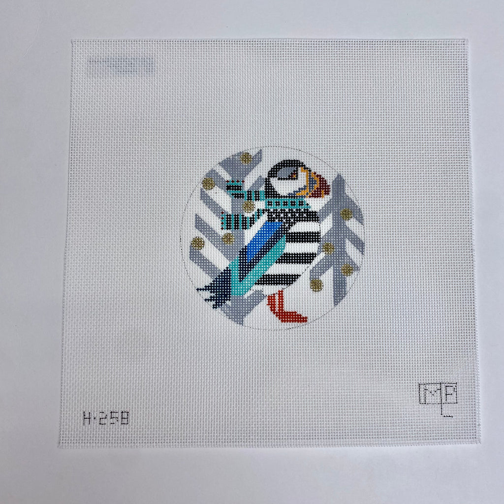 Puffin Round Canvas | KC Needlepoint