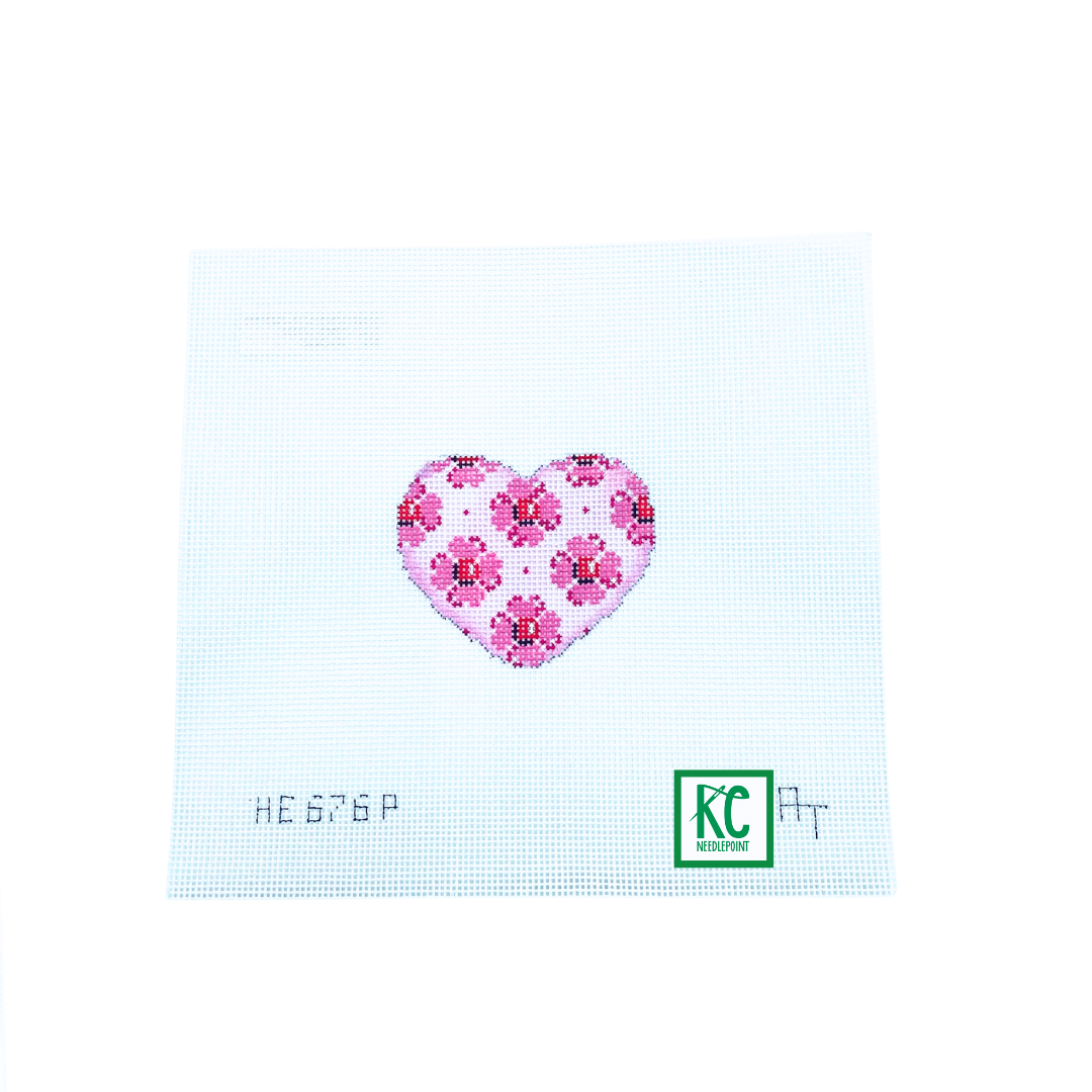 Pink Flowers Mini Heart Canvas – KC Needlepoint