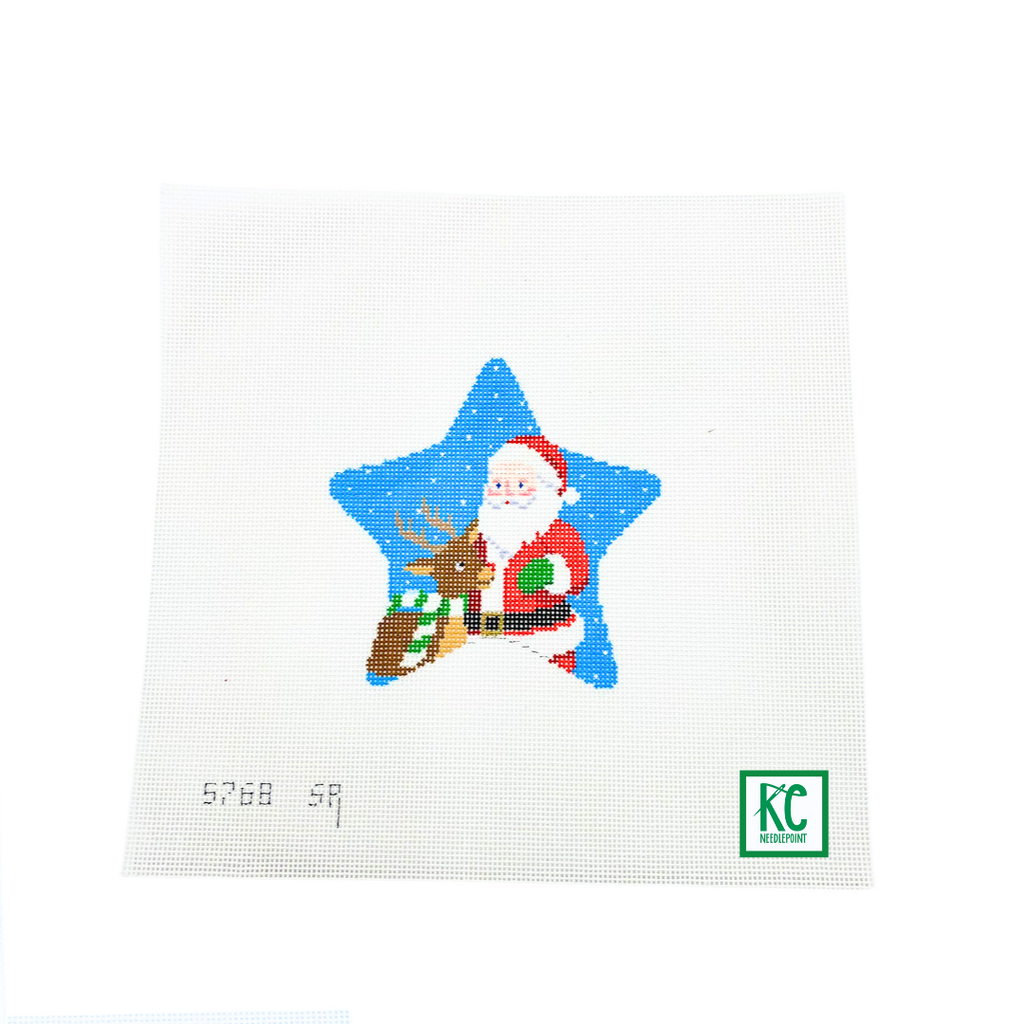 Rudolph and Santa Star Canvas | KC Needlepoint