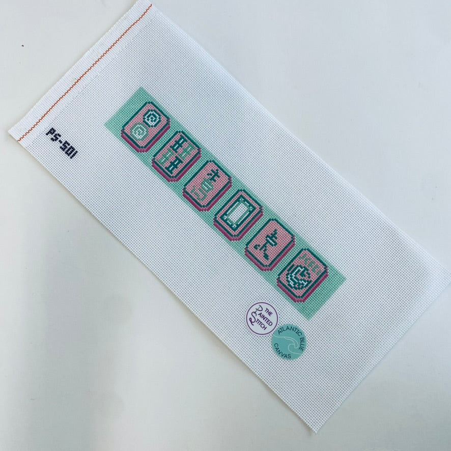 Pink Mahjong Tiles Key Fob Canvas | KC Needlepoint