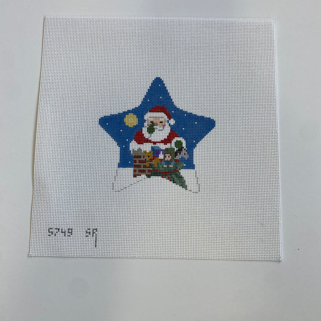 Santa in Chimney Star Canvas | KC Needlepoint