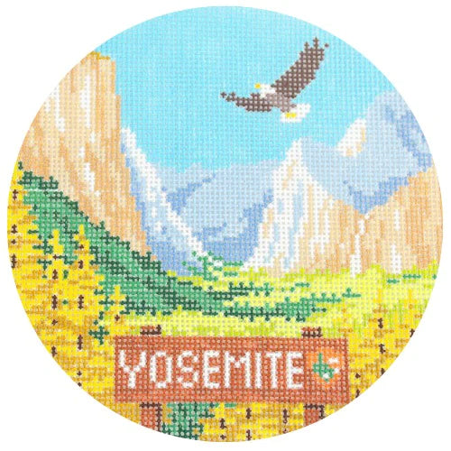 Yosemite National Park Travel Round Canvas | KC Needlepoint