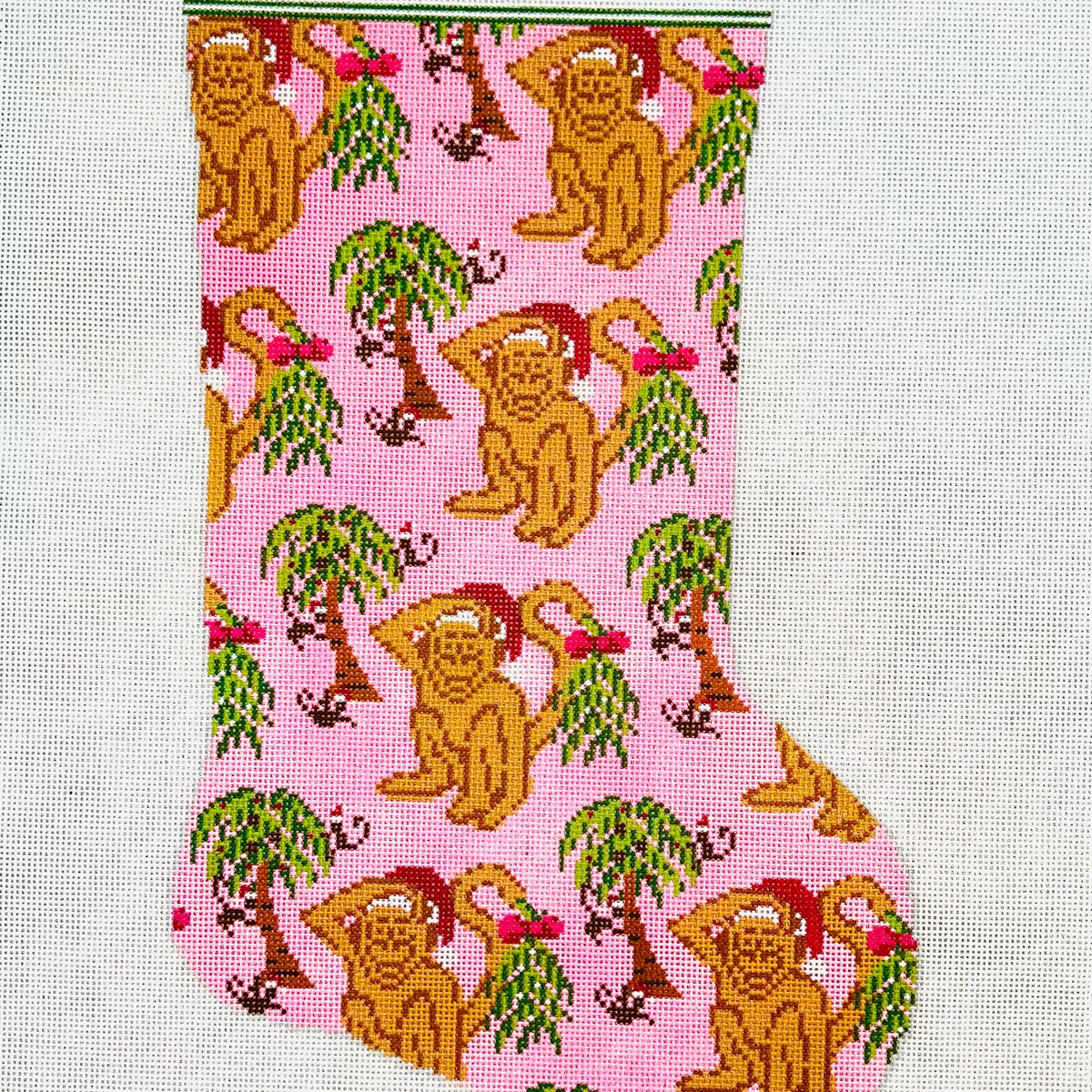 Pink Holiday Monkey Stocking – KC Needlepoint