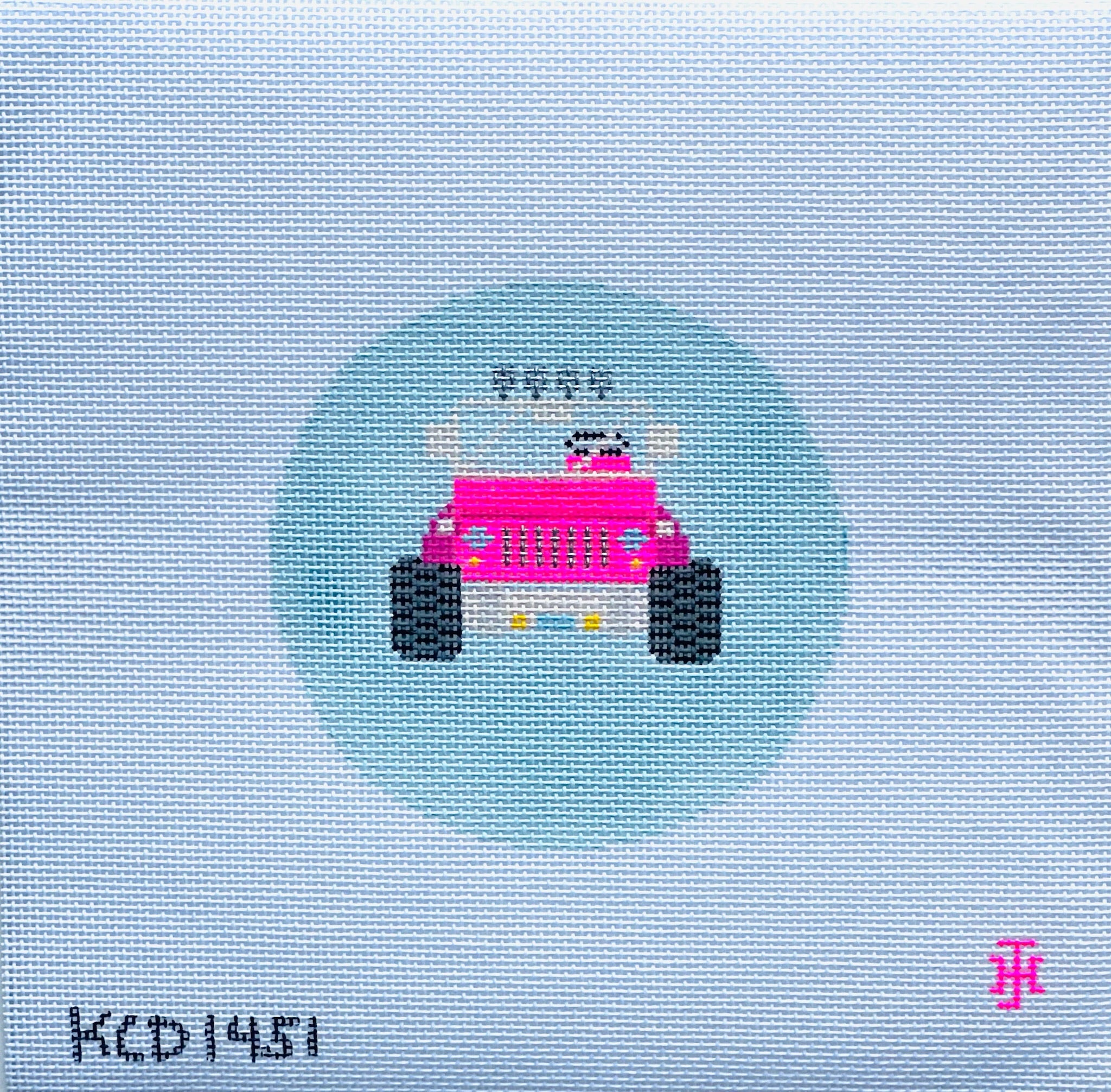 Pink Kid Jeep Ornament Canvas | KC Needlepoint