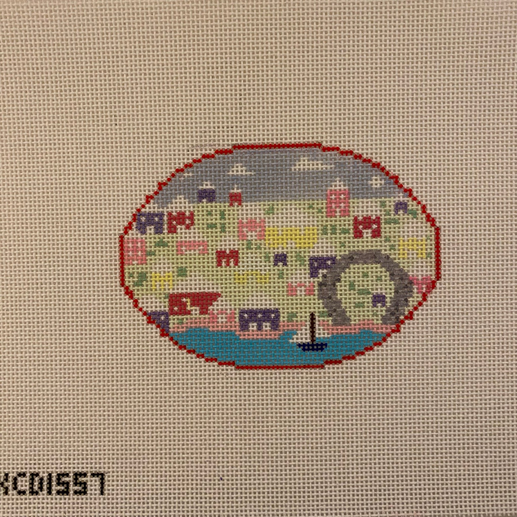 Bermuda Houses Oval Canvas | KC Needlepoint