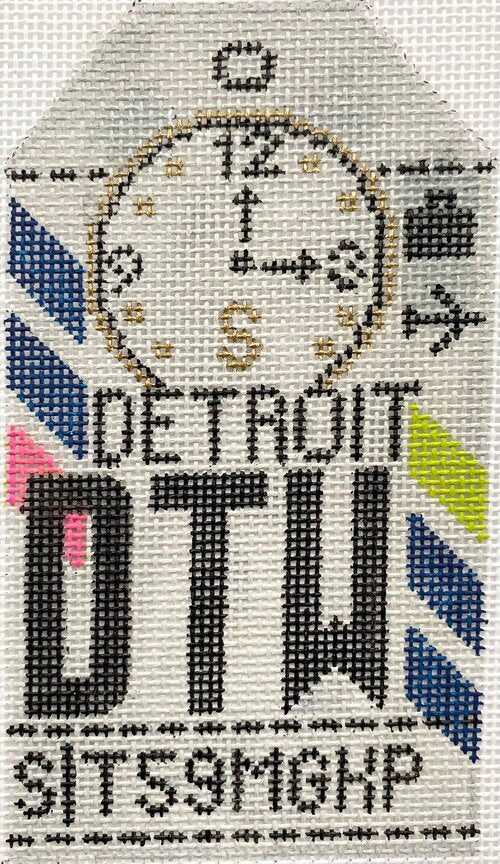Detroit Vintage Travel Tag Canvas | KC Needlepoint